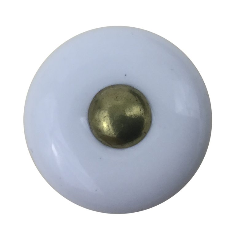 Round Ceramic Knob 1816 White Antique Brass - Rapid Start